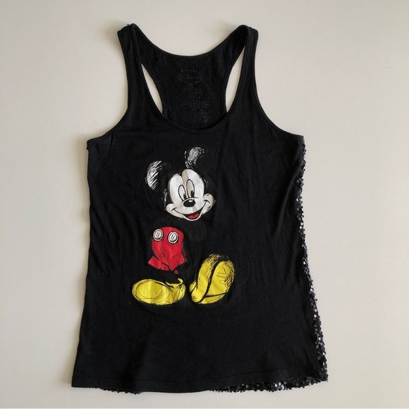 Disney | Tops | Disney Mickey Mouse Sequin Black Tank Top Xs | Poshmark